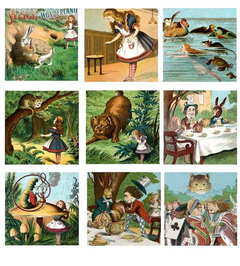 Fabric Panels Set Of 9 Alice In Wonderland Illustrations Etsy UK