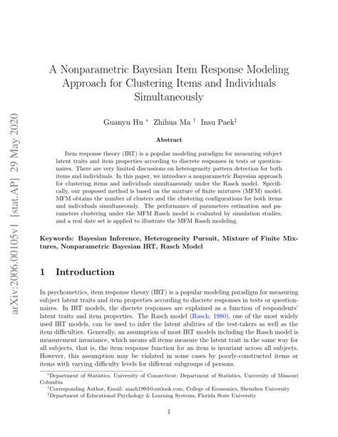 Pdf A Nonparametric Bayesian Item Response Modeling Approach For