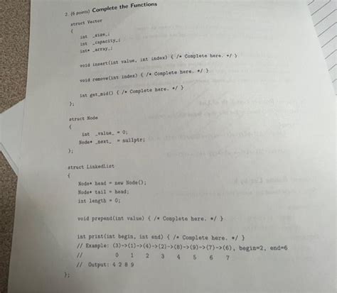 Solved 2 6 Points Complete The Functions Struct Vector F