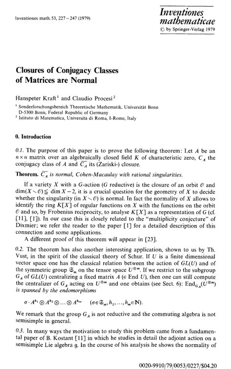 Pdf Closures Of Conjugacy Classes Of Matrices Are Normal