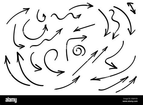 Doodle Arrows Set Or Collection Hand Drawn Directions Signs Or Symbols Ink Arrows Vector