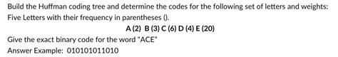 Build The Huffman Coding Tree And Determine The Codes For The Following Set Of Letters And