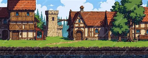 premium photo 2d pixel art of medieval town medieval town game art 16
