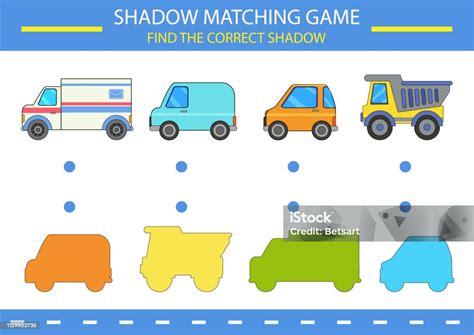 아이 섀도 일치 게임 정확한 그림자 다른 자동차 집합을 찾습니다 일치 실루엣을 찾아 재미 있는 수수께끼 엔터테인먼트입니다 어린이 위한 활동 페이지입니다 아이 아트 게임 벡터
