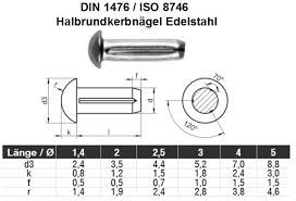 Din 1476 Щифт цилиндричен с полуобла глава
