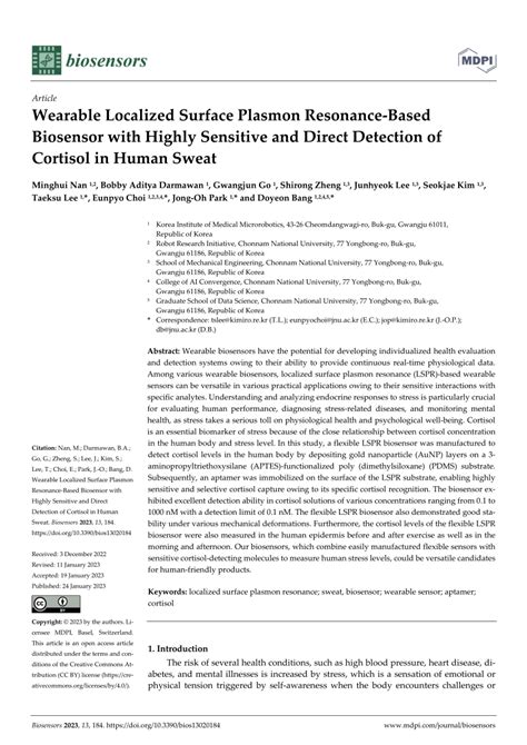 Pdf Wearable Localized Surface Plasmon Resonance Based Biosensor With