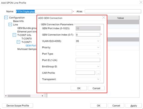 Line Profile Create By Nce Fan Nms Gpon Solution