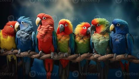 Vibrant Macaws Perching On A Branch Showcasing Nature Colorful Beauty Generated By Ai 30481436