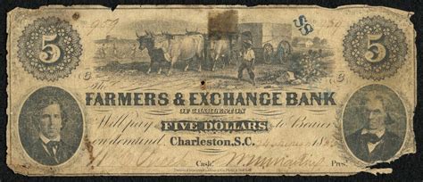 1800s 5 Five Dollar State Of South Carolina Obsolete Bank Note Bill