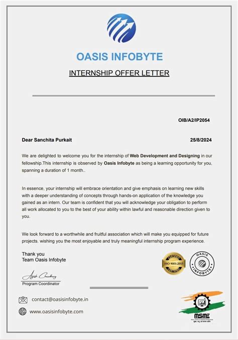 sanchita purkait on linkedin oasisinfobyte internship