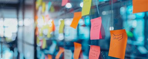 An Engaging Image Of A Dynamic Agile Planning Session Using Colorful Sticky Notes On A