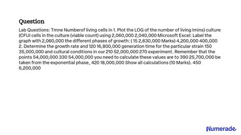 solved lab questions tmne numberof living cells in 1 plot the log of