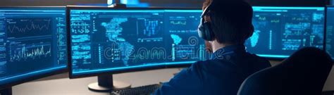 Focused Man Working On Computer Coding Design Or Digital Task In Office