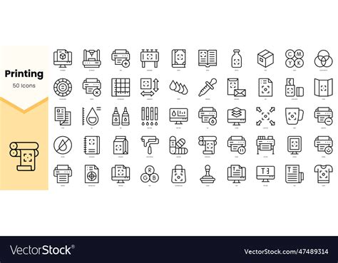 Set Of Printing Icons Simple Line Art Style Vector Image