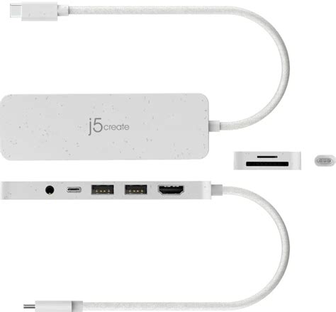 J Create Eco Friendly In USB C Multi Port Hub With Power Delivery White USB C Plug