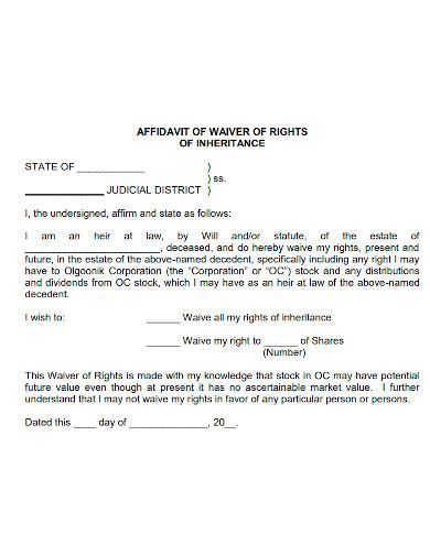 Free 10 Affidavit Of Waiver Samples Interest Rights Inheritance