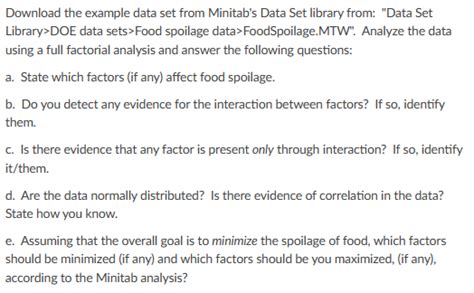 solved download the example data set from minitab s data set