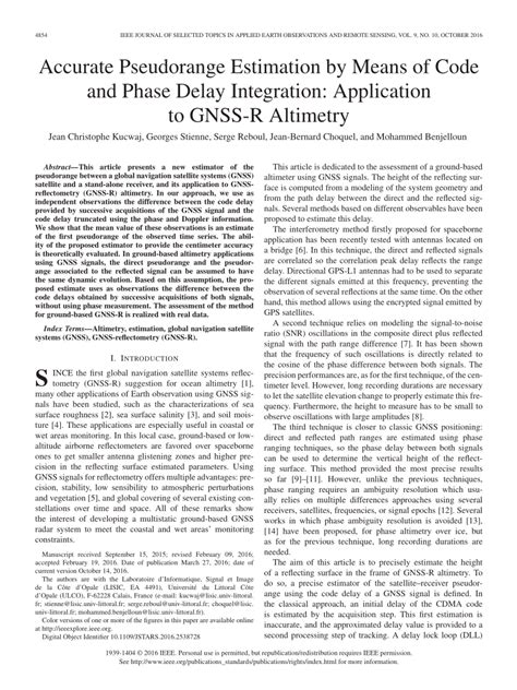 Pdf Accurate Pseudorange Estimation By Means Of Code And Phase Delay