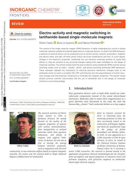 Pdf Electro Activity And Magnetic Switching In Lanthanide Based Single Molecule Magnets