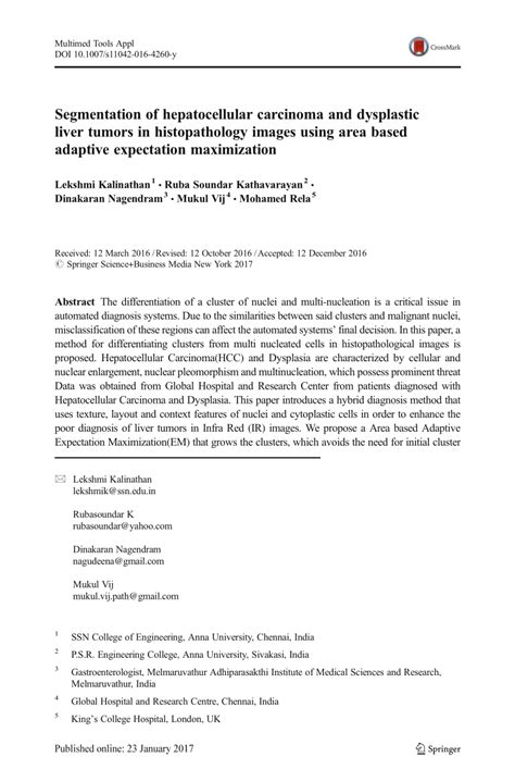 pdf segmentation of hepatocellular carcinoma and dysplastic liver
