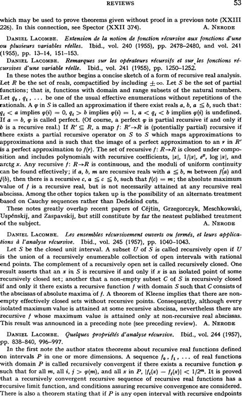 Daniel Lacombe Extension De La Notion De Fonction Récursive Aux Fonctions Dune Ou Plusieurs