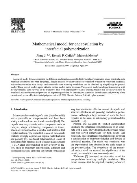 Mathematical Model For Encapsulation By Interfacial Polymerization Pdf Polymerization Polymers