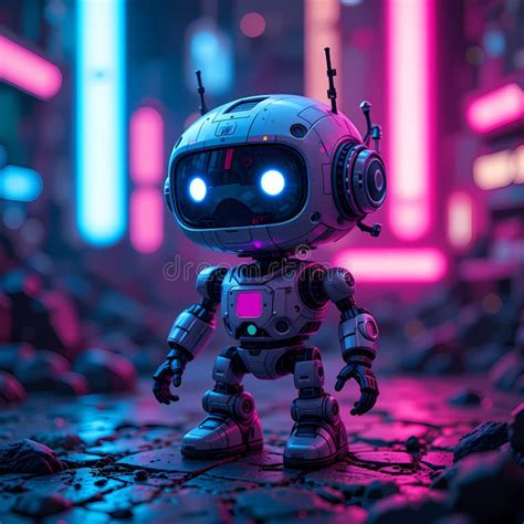 Tiny Robot In Futuristic City Stock Image Image Of Blue Character 377759195