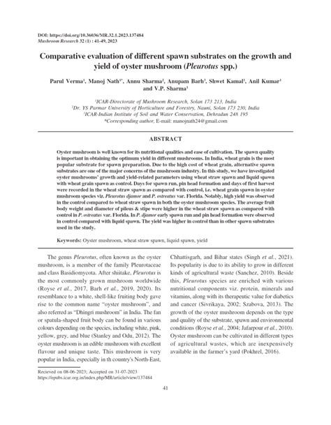 pdf comparative evaluation of different spawn substrates on the