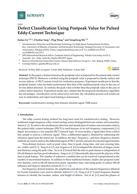 pdf defect classification using postpeak value for pulsed eddy