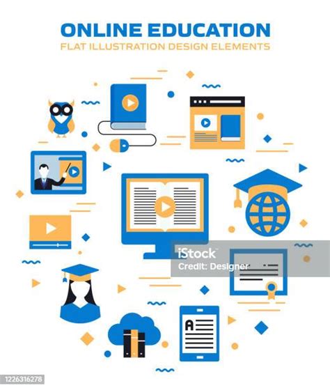 전자 학습 온라인 교육 홈 스쿨링 관련 벡터 세트 플랫 아이콘 및 인포그래픽 디자인 0명에 대한 스톡 벡터 아트 및 기타 이미지 0명 고등학교 이하 공부 Istock