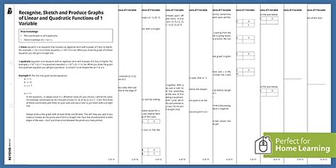 Recognise Sketch And Produce Graphs Of Linear And Quadratic Functions Of 1