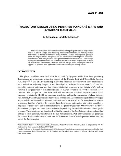 Pdf Trajectory Design Using Periapse Poincaré Maps And Invariant