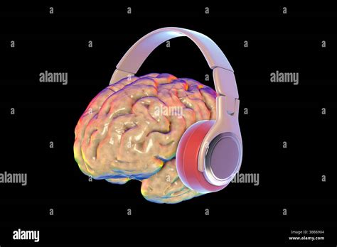 Illustration Of A Human Brain Wearing Headphones Symbolising Music