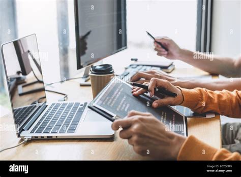 writing codes and typing data code technology programmer cooperating