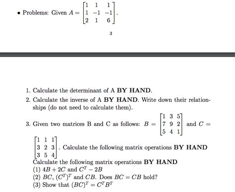 Solved Problems Given A 11 1 1 Calculate The Chegg Com