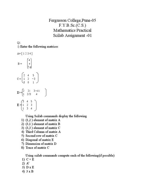 scilab matrix operations assignment pdf teaching methods and materials computers