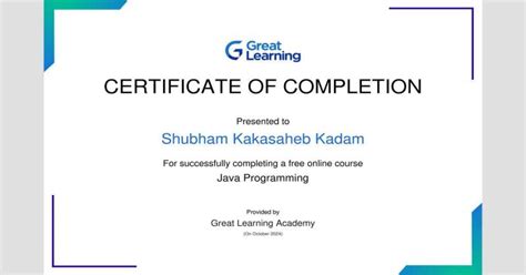 Shubham Kadam On Linkedin Java Programming Course Completion Certificate For Shubham Kakasaheb