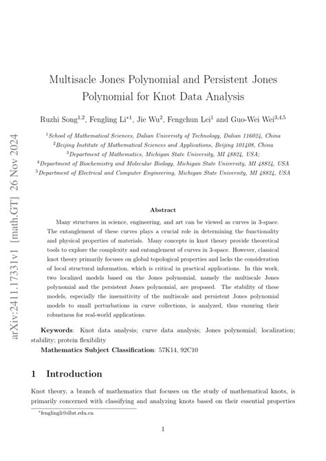 Pdf Multiscale Jones Polynomial And Persistent Jones Polynomial For Knot Data Analysis