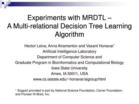 Ppt Experiments With Mrdtl A Multi Relational Decision Tree