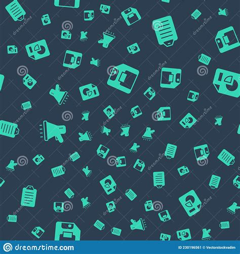 Set Floppy Disk To Do List Or Planning Megaphone And Document With Graph Chart On Seamless