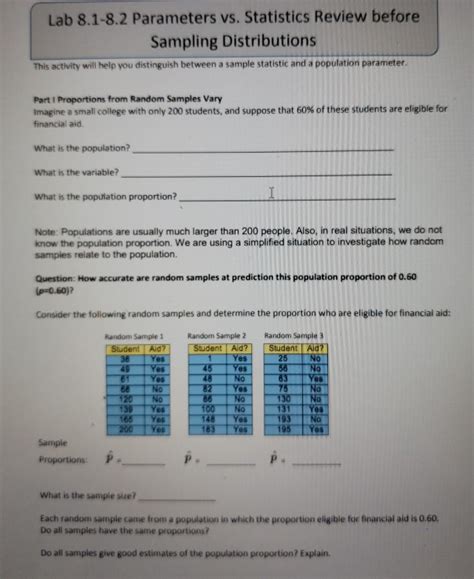 Solved Lab 81 82 Parameters Vs Statistics Review Before