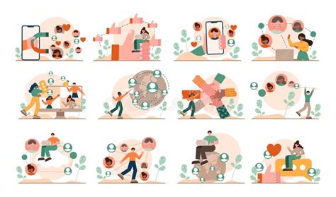 Networking Concept Set People Collaboration Global Connection Stock Illustration