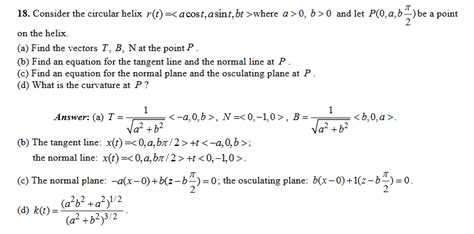 solved 18 consider the circular helix r t where a 0 b 0