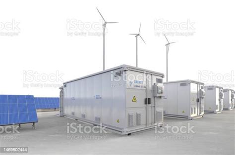 태양 광 및 터빈 농장이있는 에너지 저장 시스템 또는 배터리 컨테이너 장치의 양 태양 에너지에 대한 스톡 사진 및 기타 이미지 태양 에너지 태양열 발전소 순서