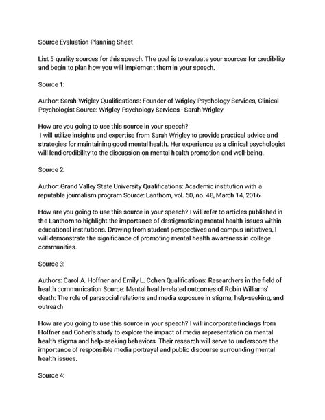 Source Evaluation Planning Sheeeiitt The Goal Is To Evaluate Your Sources For Credibility And