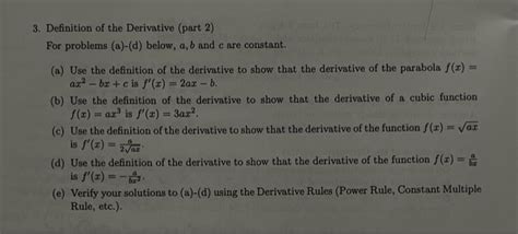 Solved Definition Of The Derivative Part For Problems Chegg
