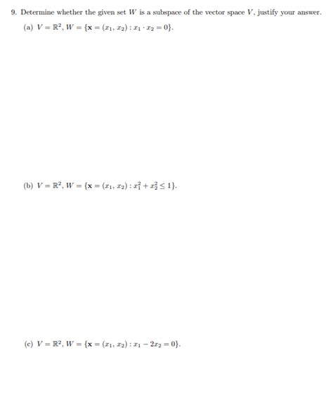 solved 9 determine whether the given set w is a subspace of