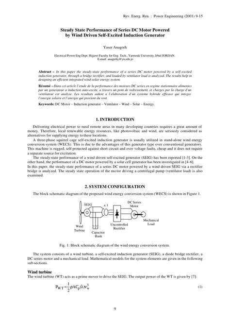 Pdf Steady State Performance Of Series Dc Motor Powered By Wind