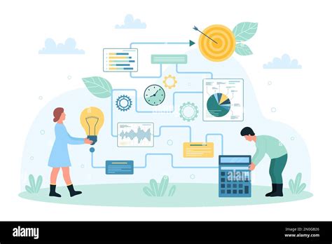 Business Strategy And Tactics Planning Process Vector Illustration Cartoon Tiny People Plan