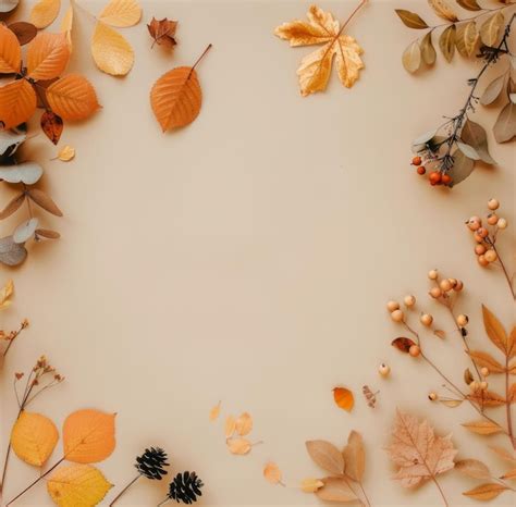 Premium Photo Autumn Leaves And Grasses On Tan Background
